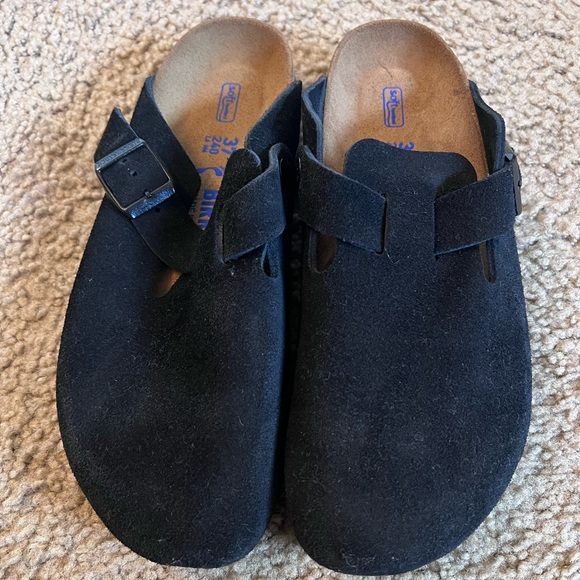 Birkenstock | Shoes | Black Birkenstock Boston Clogs Suede Leather Soft ...